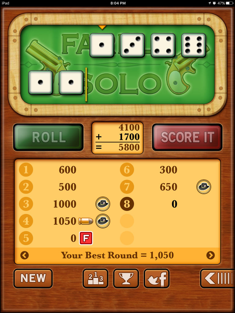 Farkle Solo Solitaire Official Rules for iPhones and Android